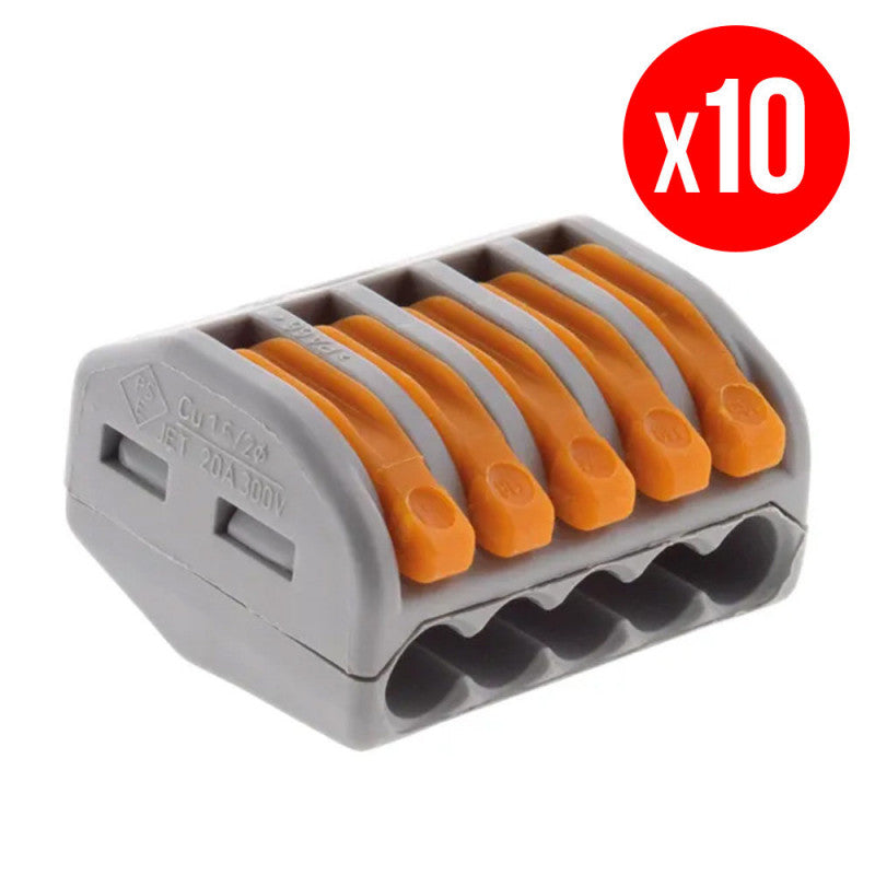 Pack de 10 bornes de connexion rapide a levier WAGO 5 entrées fil ...