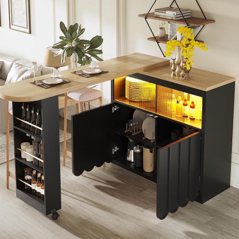 Table bar extensible avec LED et rangement télescopique table îlot ...