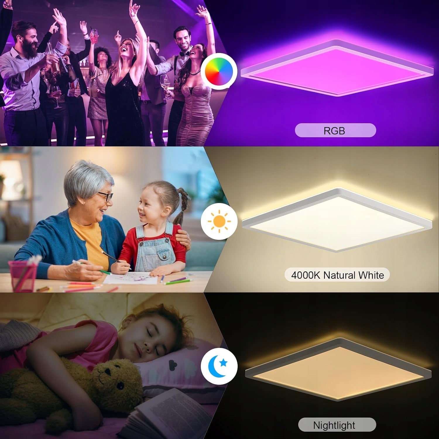 Lámpara de techo LED RGB tres en uno ultrafina, blanca, cuadrada de 30 ...