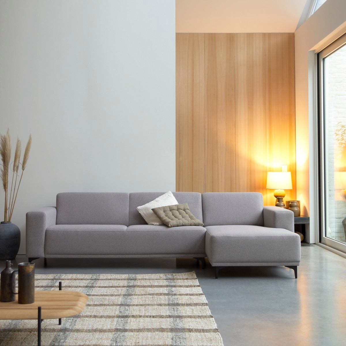 Tikamoon Sofá esquinero derecho de tela color gris 300 x 150 cm Lars, 5 ...