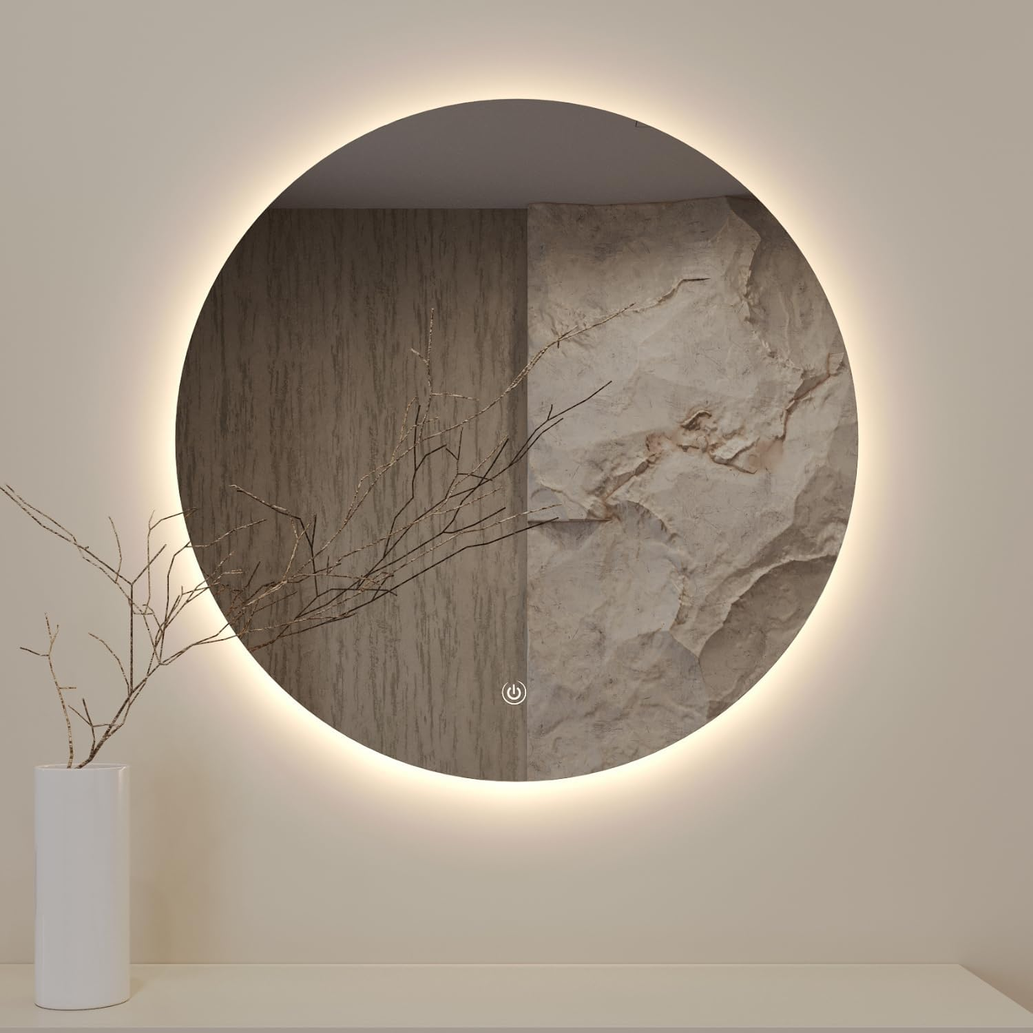 Miroir rond avec éclairage LED, moderne pour salle de bain, couloir ou ...