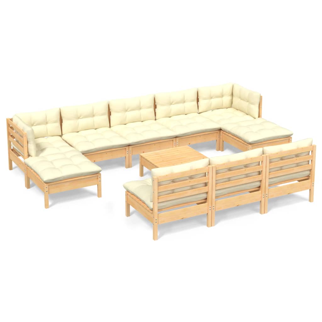 Muebles de jardín 11 piezas cojines madera de pino color crema | Leroy ...