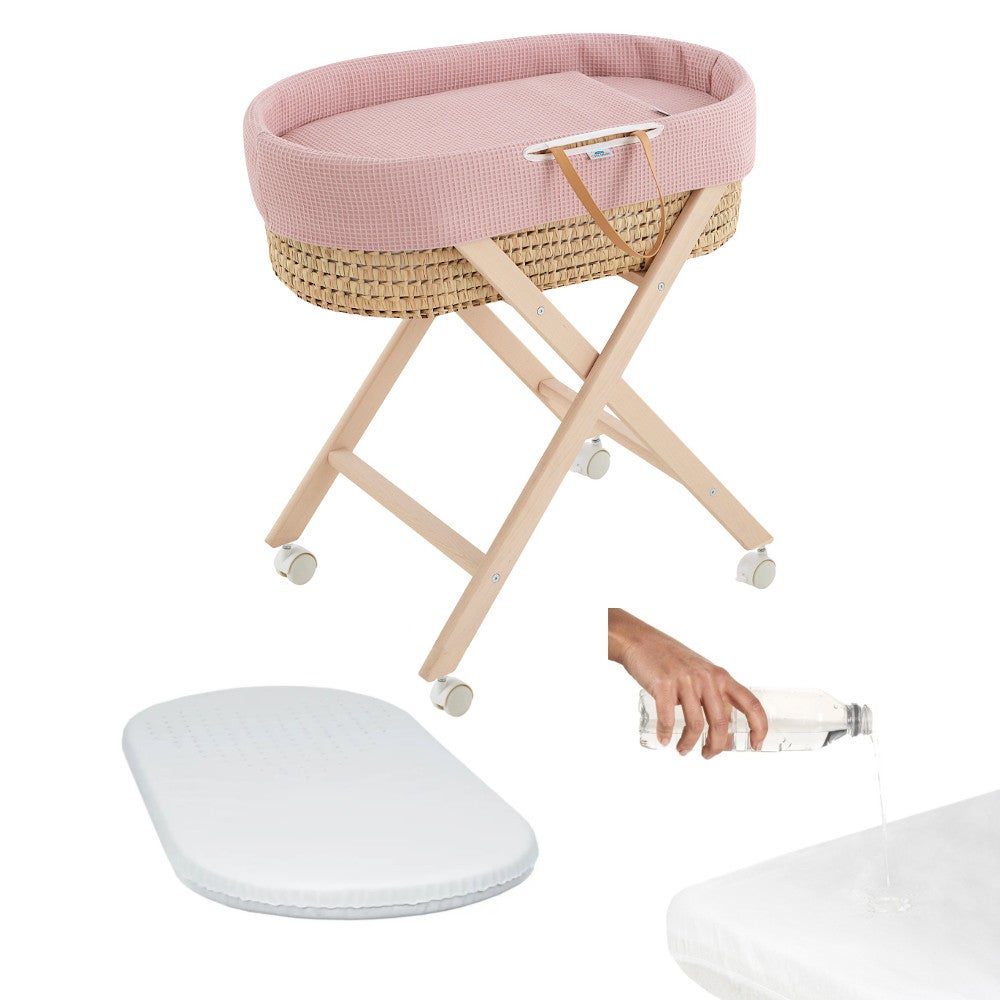 Moisés para bebé (vestidura de algodón Gofre Rose + colchón perforado ...