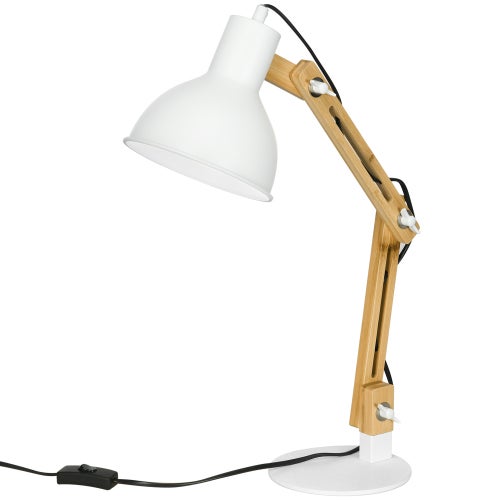 Lampe de bureau en design vintage, en bambou, blanc + Nature | Leroy Merlin