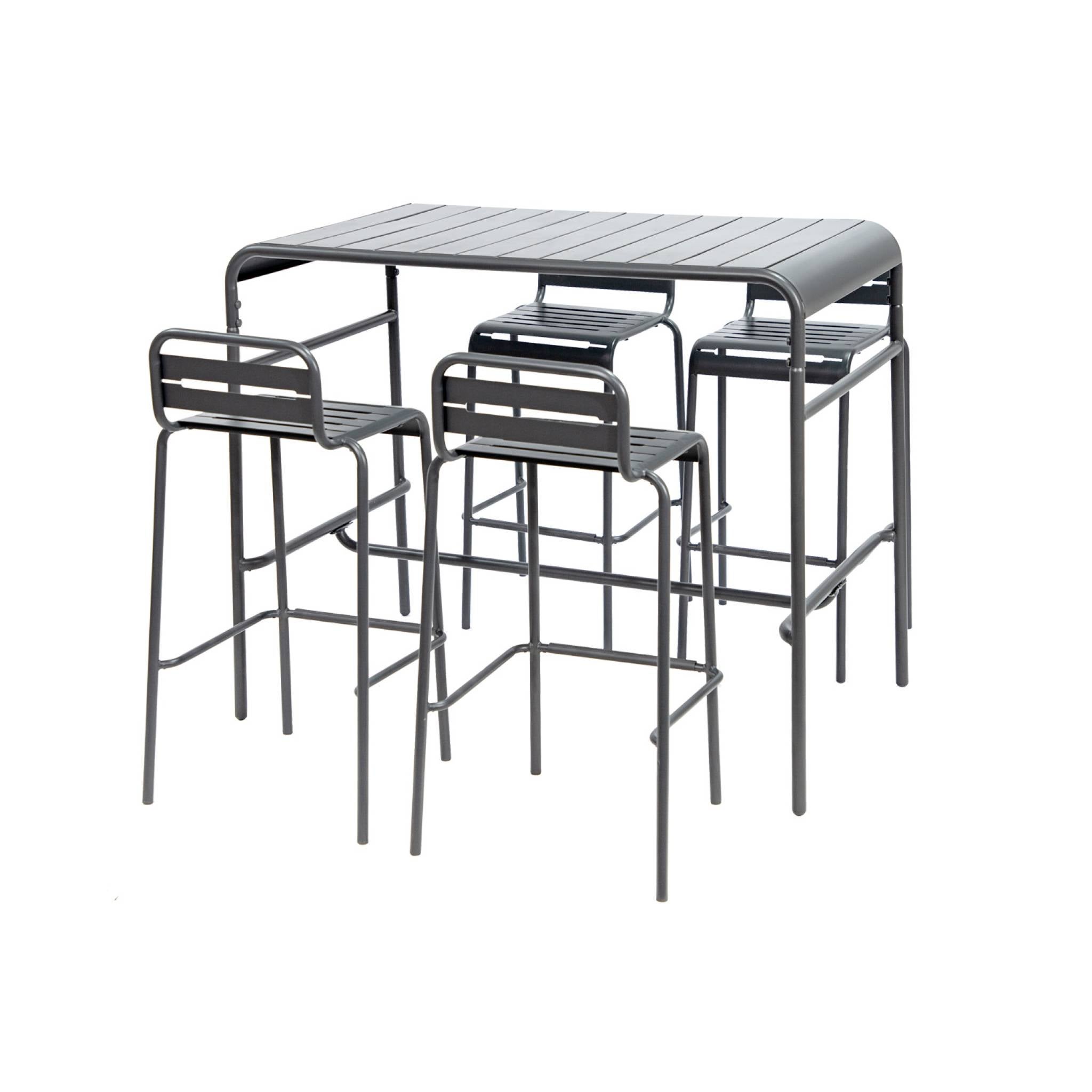 Table haute de jardin acier + 4 assises AMELIA anthracite. 4 chaises ...