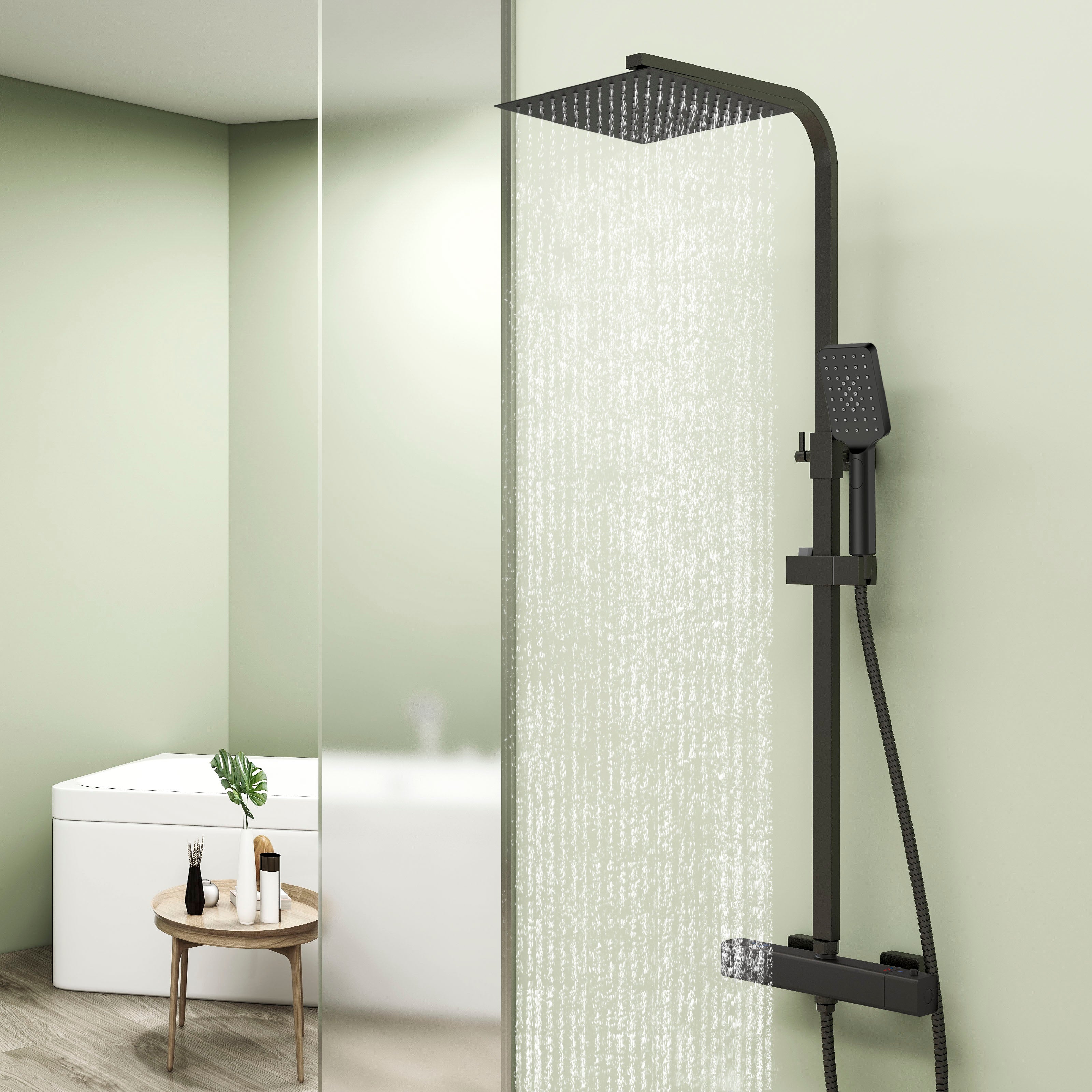 AICA Colonne de douche thermostatique noire avec Kit de douche, système ...