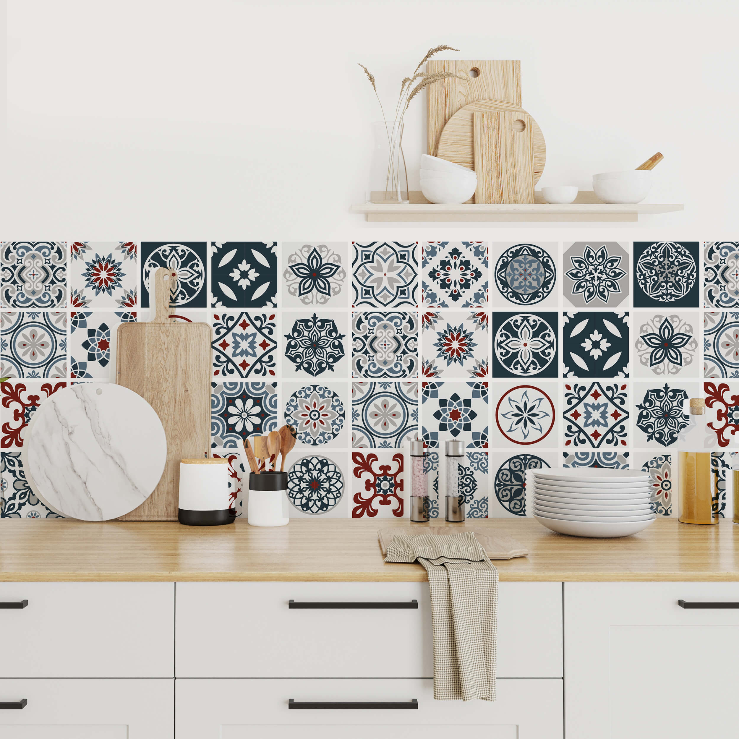 Stickers carrelage effet carreaux de ciment 10x10cm - Kit de 12 | Leroy ...