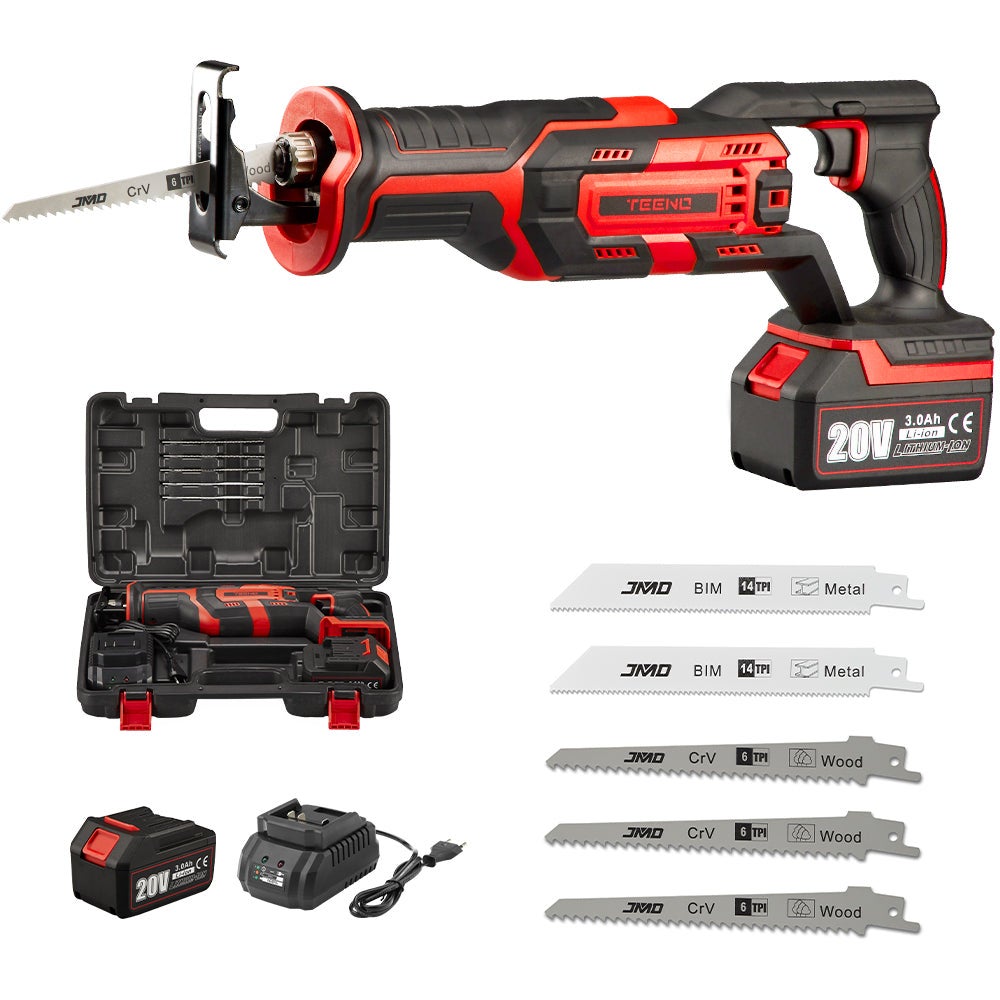 Teeno Scie Sabre sans fil ,20V Scie Sabre à Batterie, 5×Lames de Scie, 3Ah Batteries | Leroy Merlin