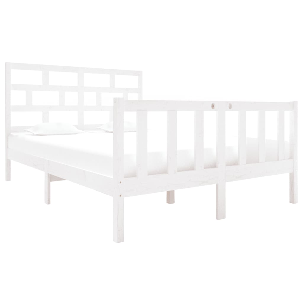 Lit double | Lit adulte | Cadre de lit Blanc Bois de pin massif 135x190 ...