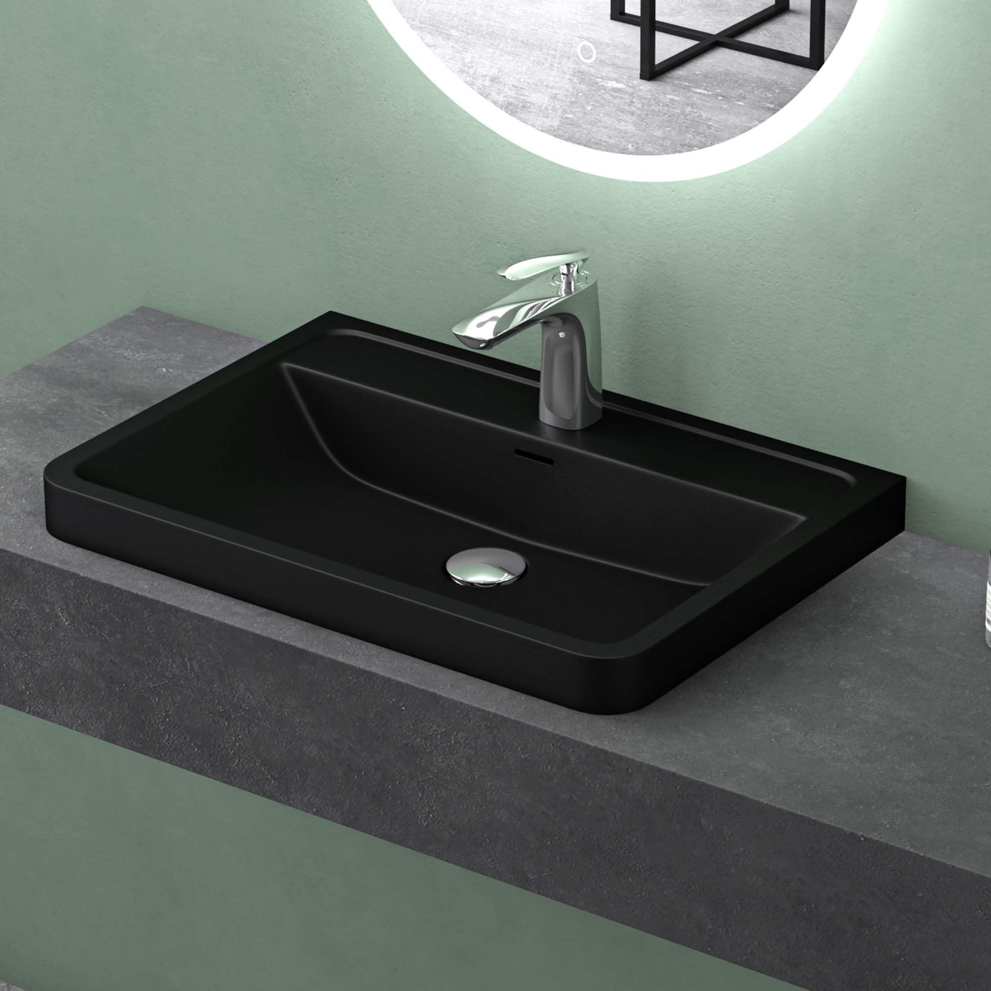 Mai & Mai Vasque à Encastrer Noir Mat 90 cm Lavabo en Fonte Minérale ...