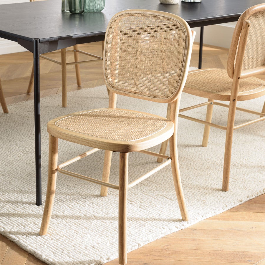 ALBANE - Chaise en bois d'Hévéa, dossier et assise en rotin naturel ...