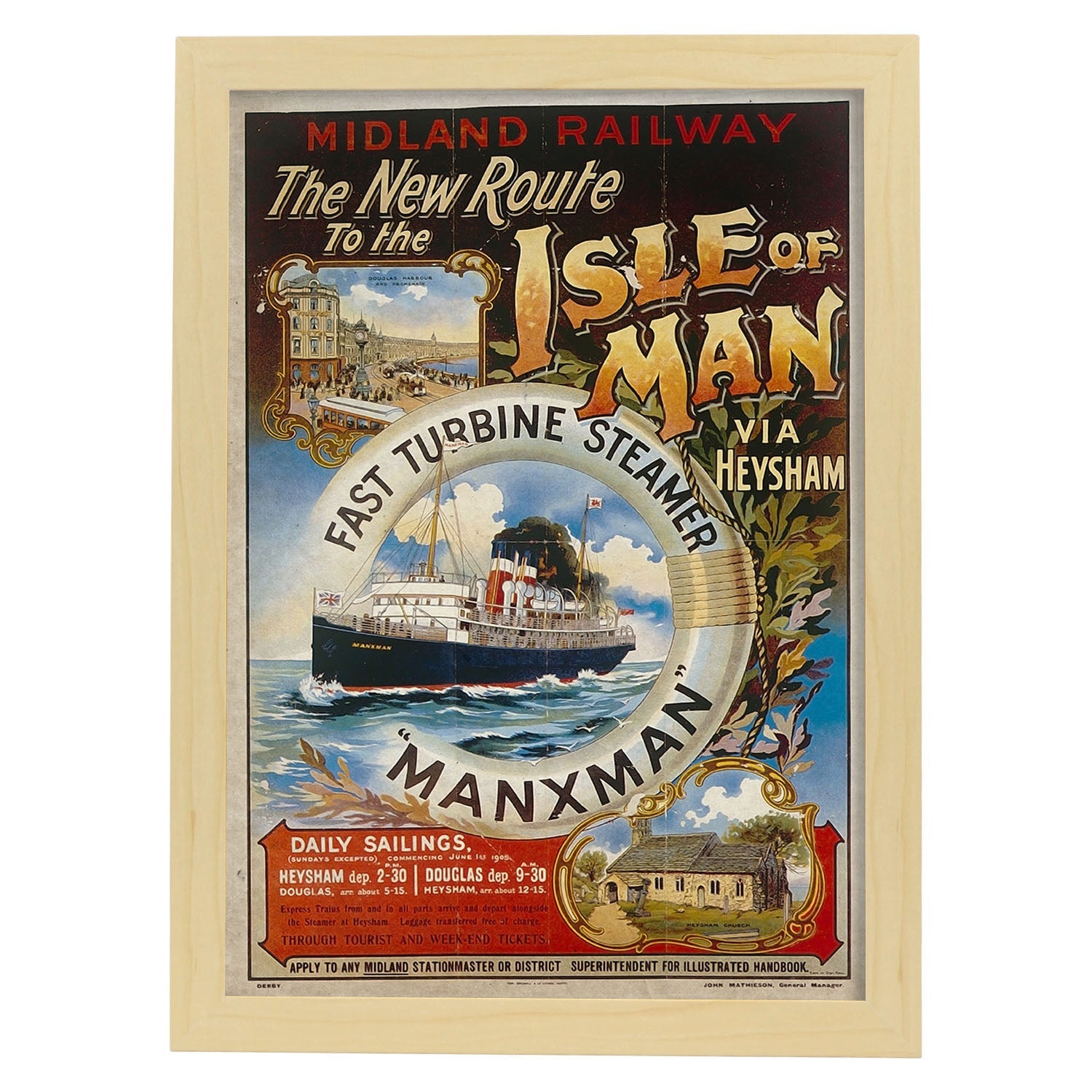 Poster Vintage De Isla De Man. Con Imagenes Vintage Y De Publicidad Antigua. Marco Blanco - A3 ...