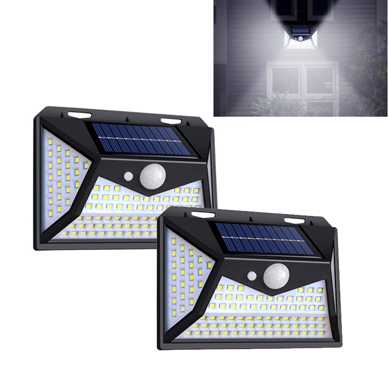 Lot de 2 lampes solaires d'extérieur, appliques murales solaires, 118 LED/3 modes de détection ...