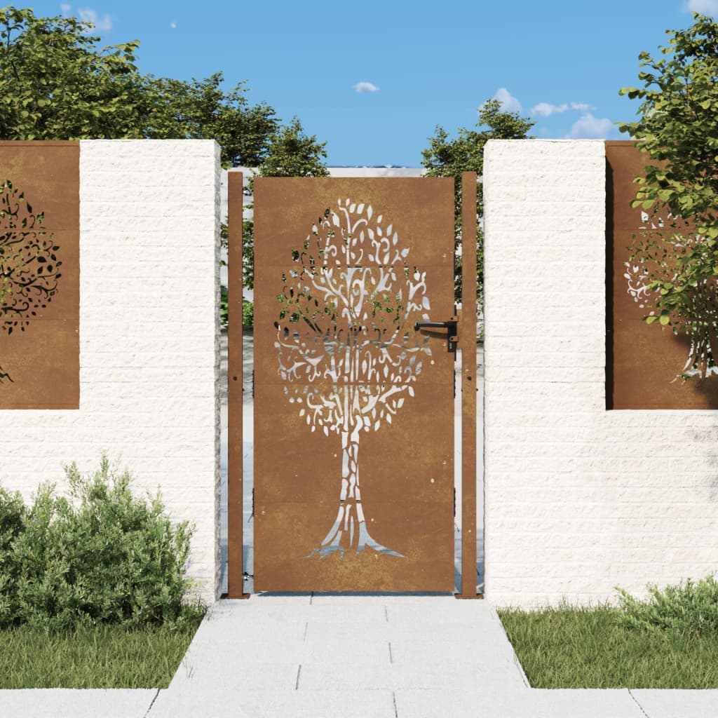 Portail de jardin 105x205 cm acier corten conception de l'arbre vidaXL ...