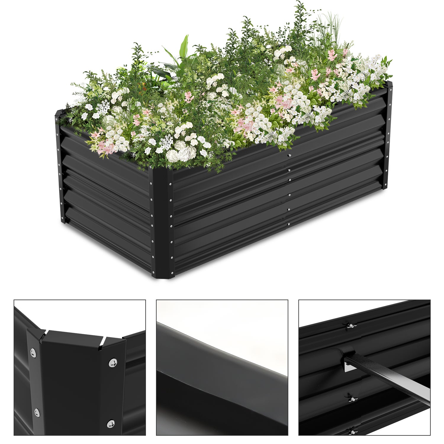 Jardinière surélevée Bac de Fleure Bac à Plante Pot 160x90x60 cm Noir ...