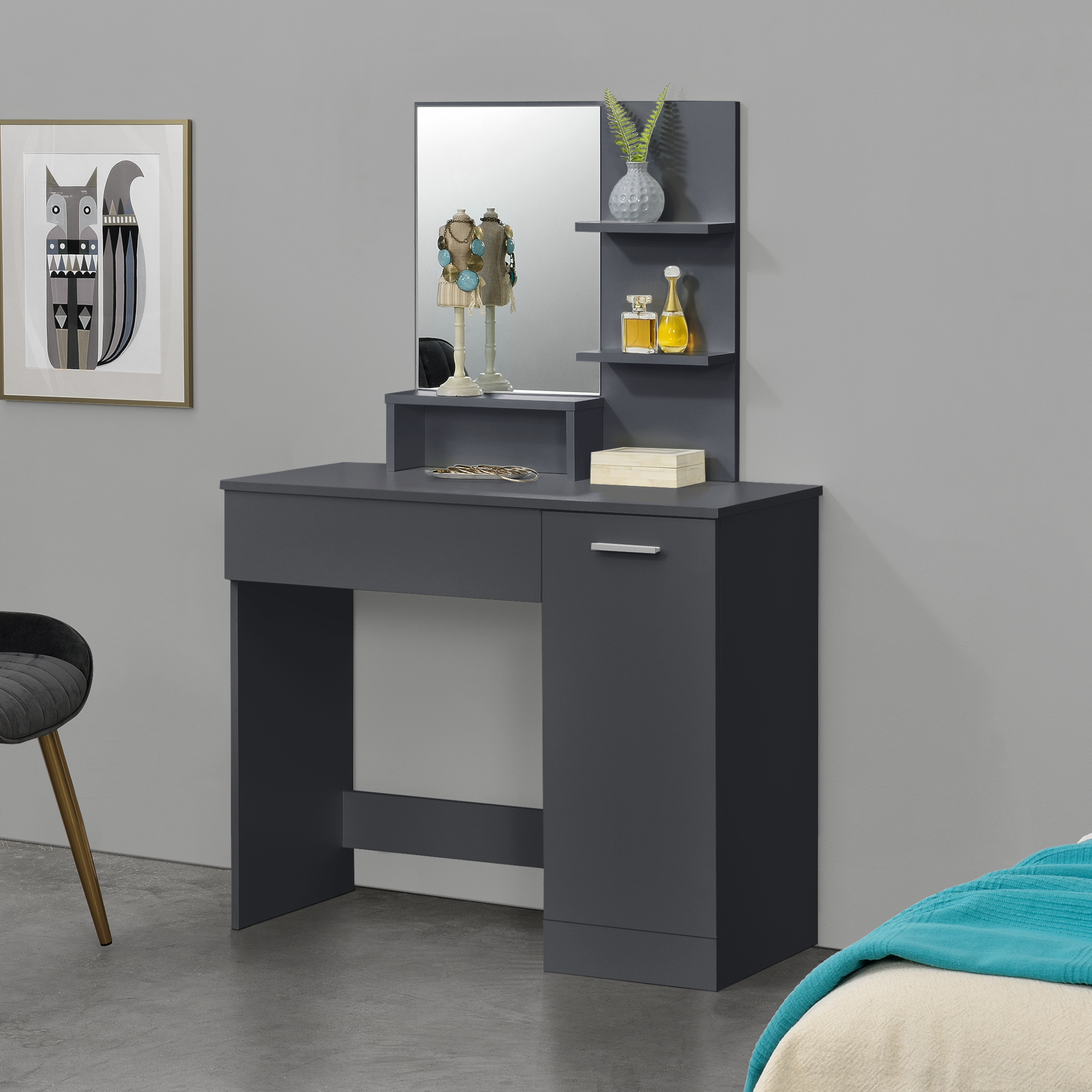 Coiffeuse Design avec Miroir Krugersdorp 138 x 90 x 38 cm Gris Foncé ...