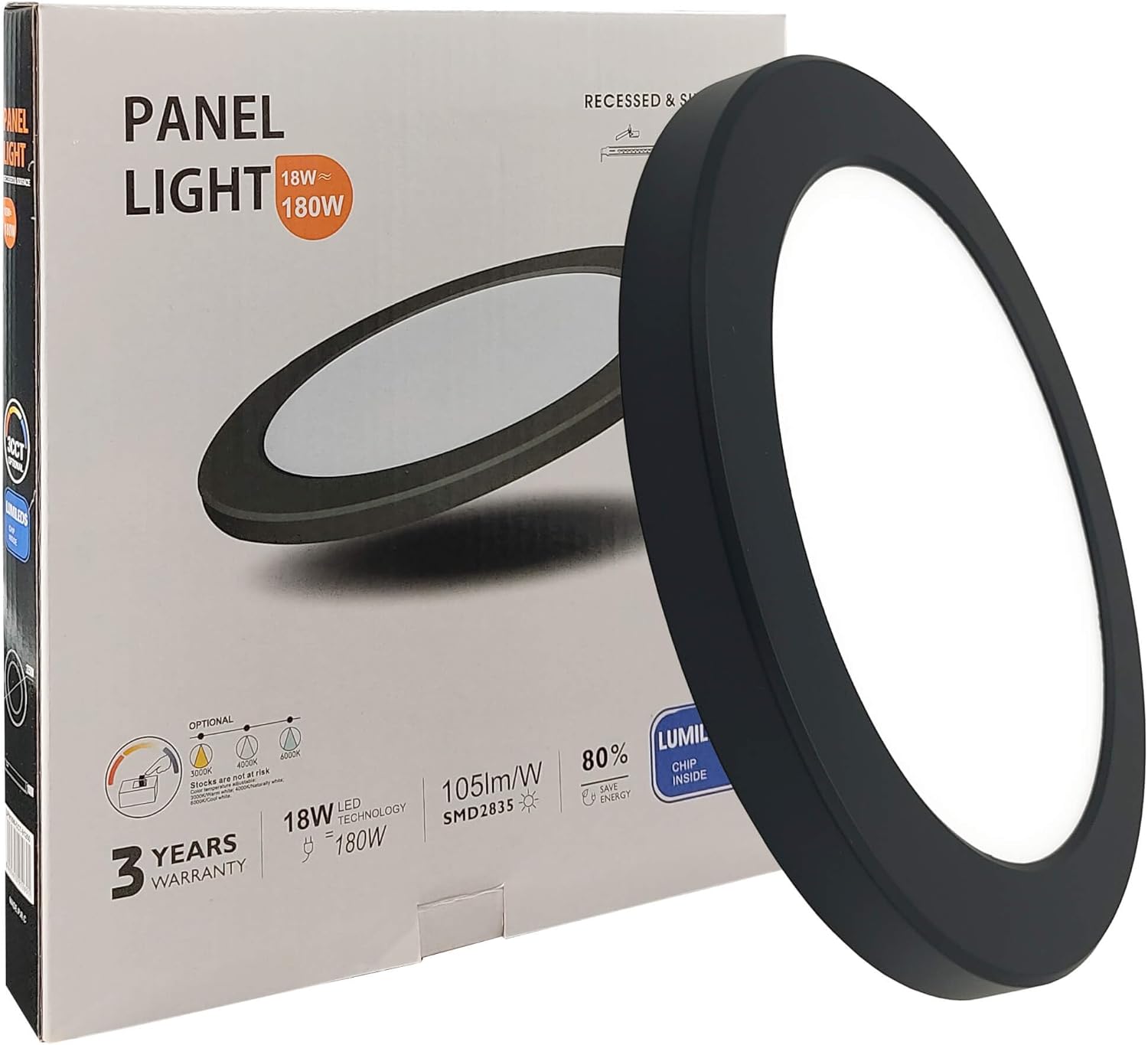 Plafón Led Techo Circular Negro, 18W (180W), 1800Lm, Lámpara Superficie ...