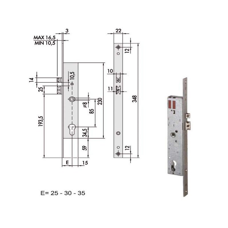 Serrure électrique à insérer en aluminium, montant 16205-30-0 Cisa ...