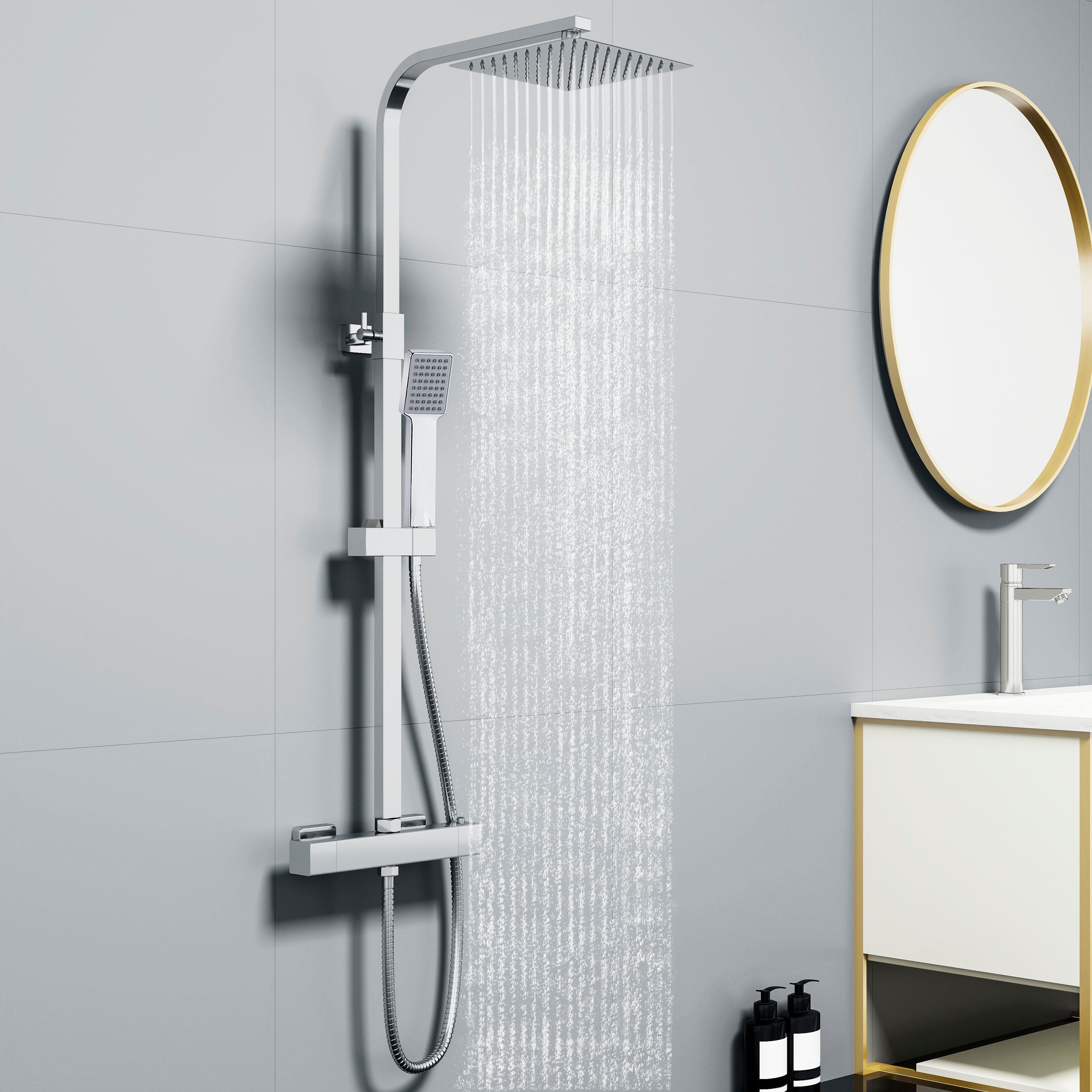 AICA Colonne de douche thermostatique avec hauteur réglable de 76 à 118 cm, système de douche ...