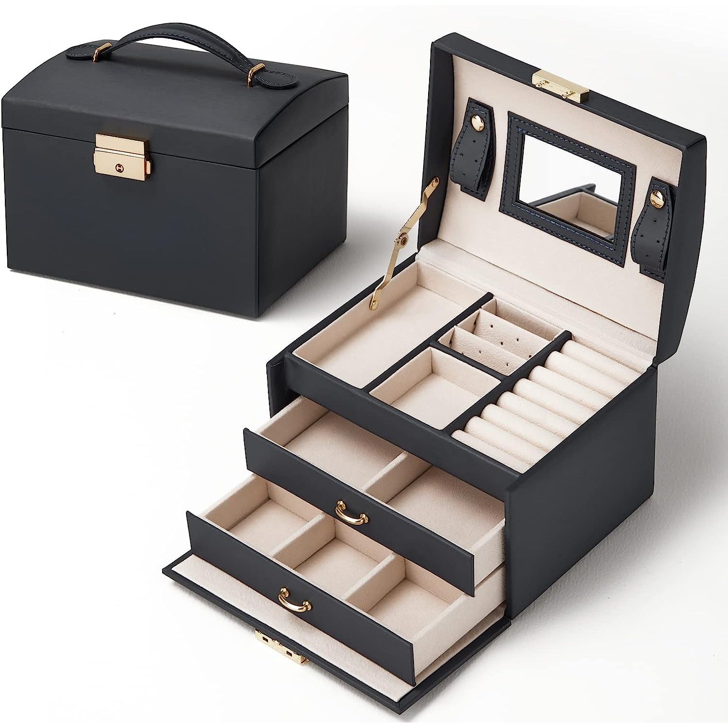 1 boîte à bijoux en cuir pu à trois couches, boîte à bijoux | Leroy Merlin