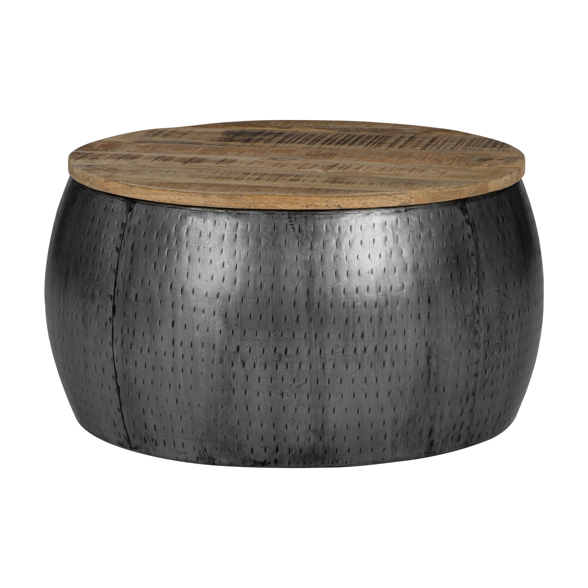 Table Basse De Salon D'appoint Martelée Bois Massif Métal Ø 60 Cm Womo ...