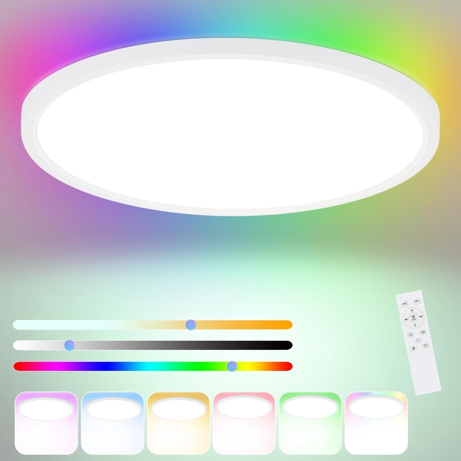 ZMH Plafón LED RGB plana y delgada de 28 W con control remoto ...