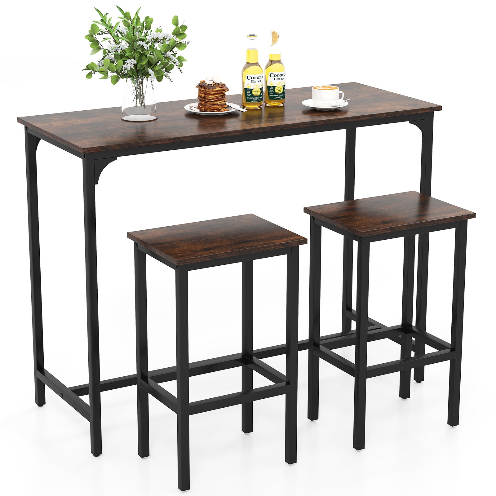 Table Bar avec Tabouret, Table de Cuisine 2 Personnes pour Petit Espace ...