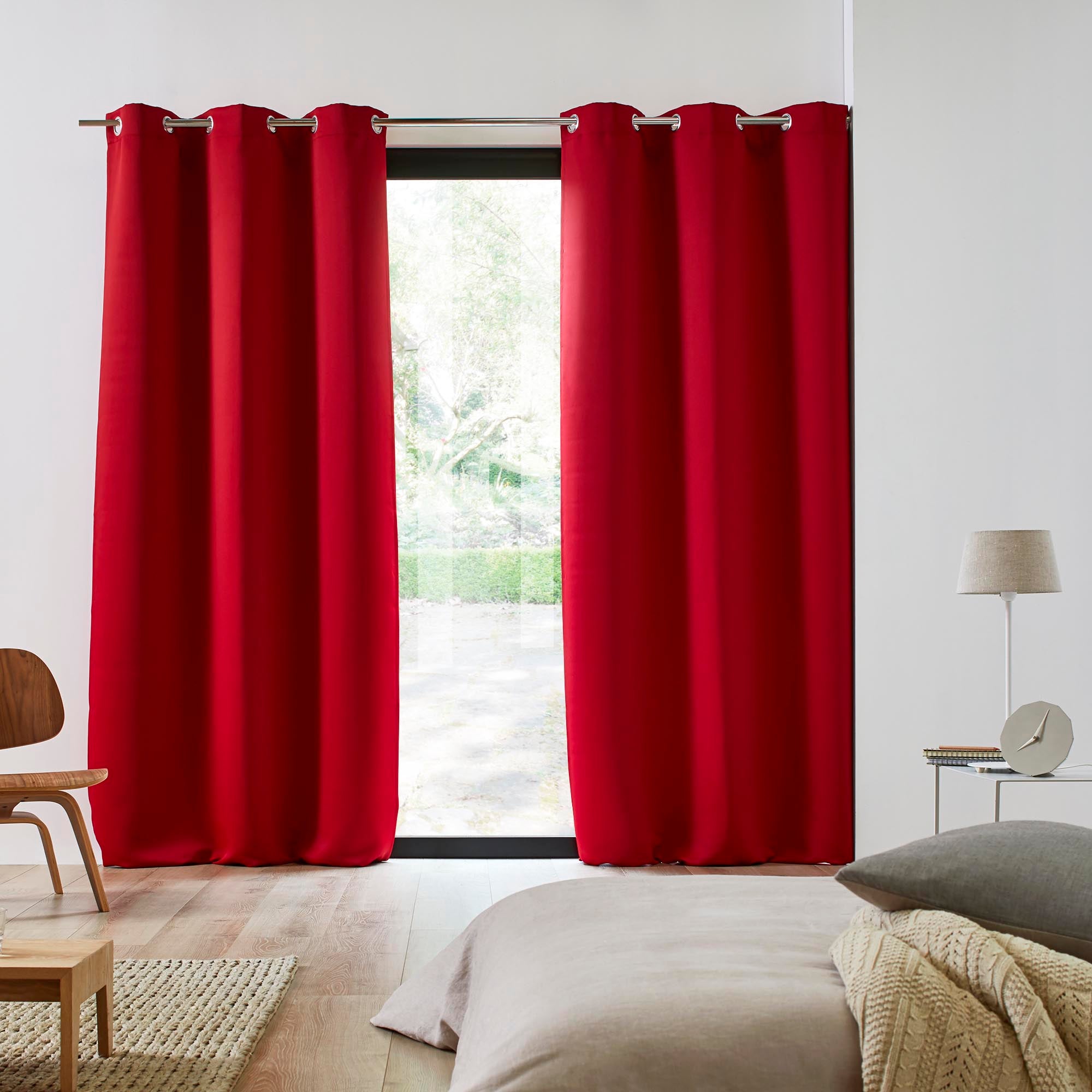 Lot de 2 rideaux occultants à oeillets BLACKOUT rouge vif 140x245 cm ...