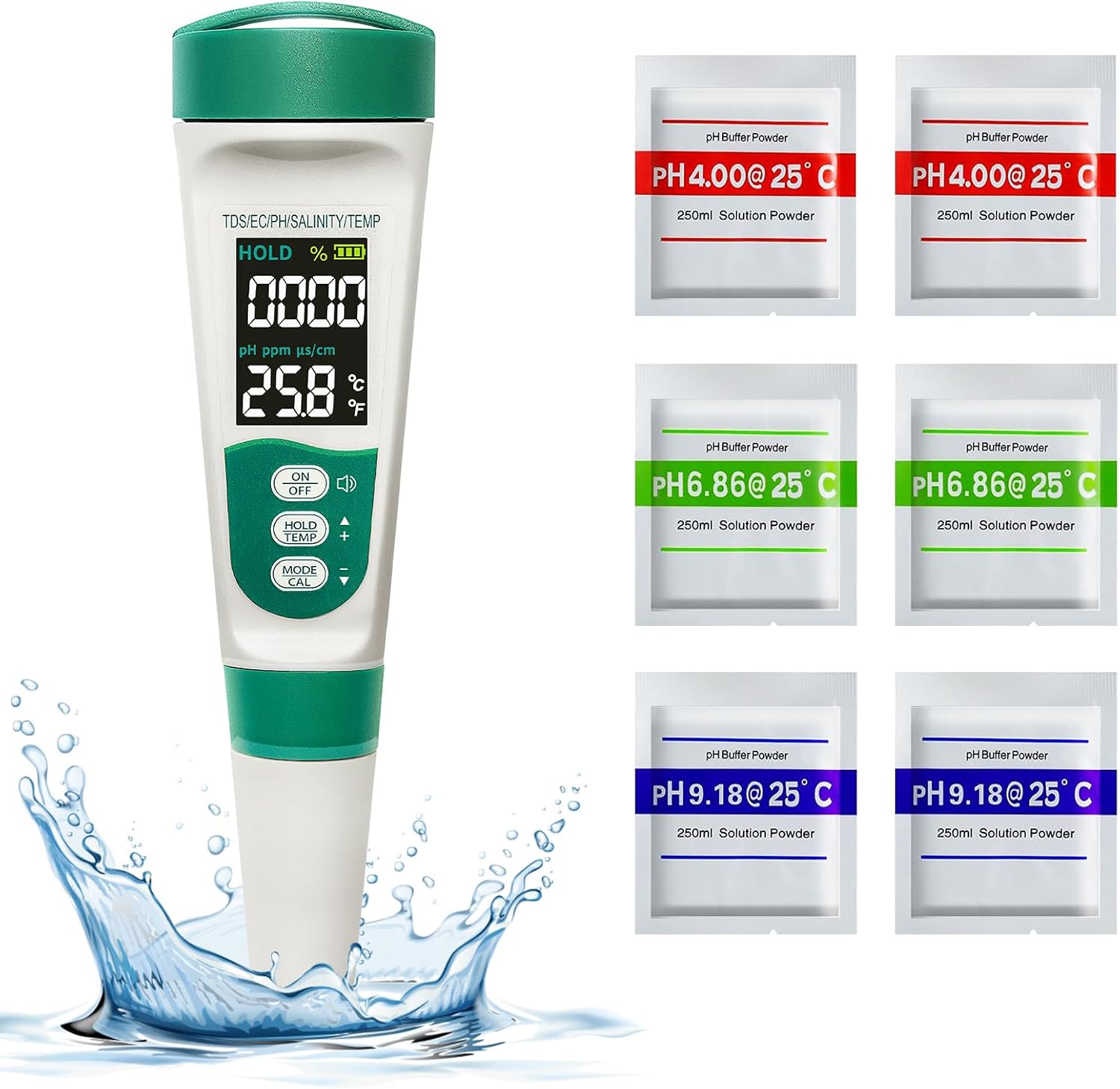 Testeur pH/TDS/EC/Salinité/Température rechargeable, écran VA, pour ...