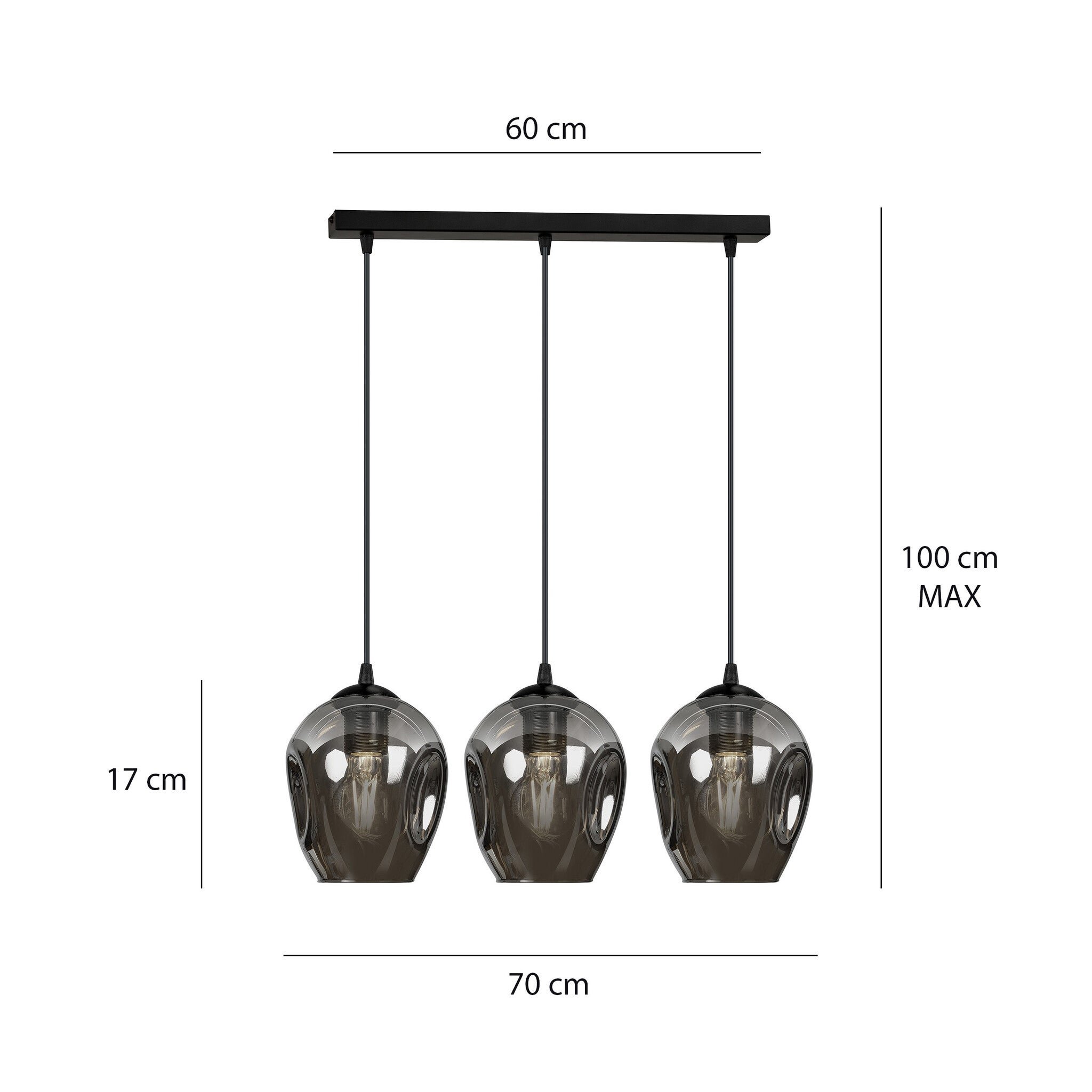 Lampe à suspension Nokia longue 3L en verre fumé 3x E27 | Leroy Merlin