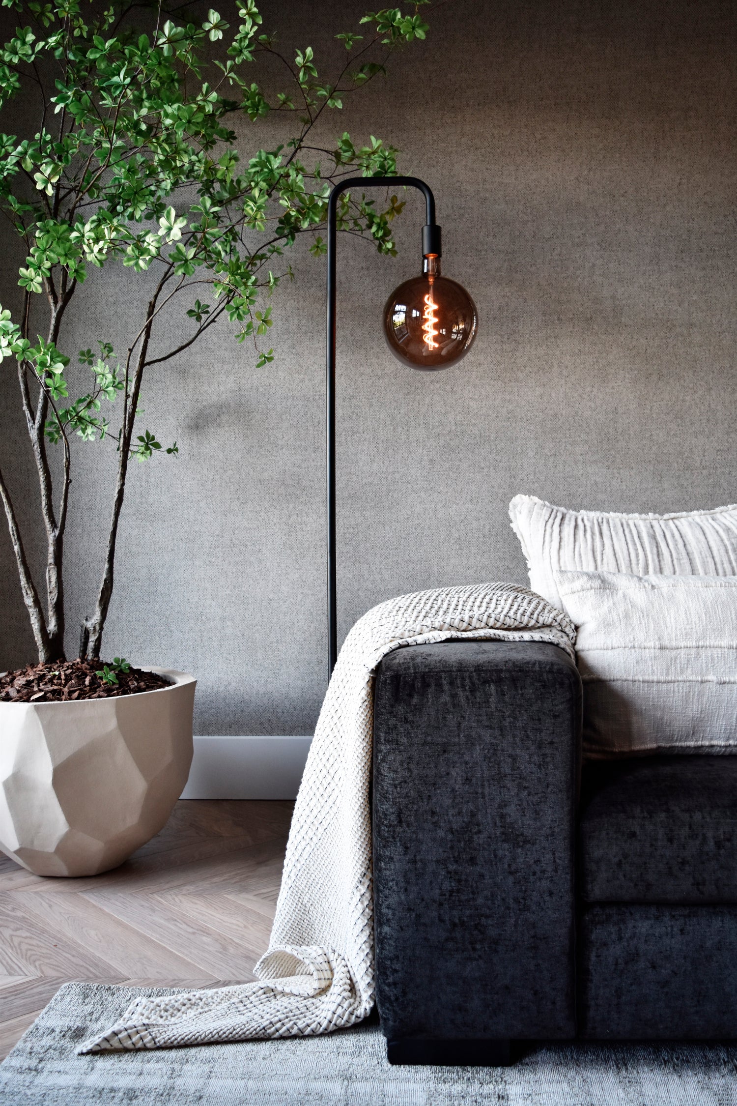 Calex - Pied de lampadaire U-Line métal noir, H155 cm, câble 1.8m ...