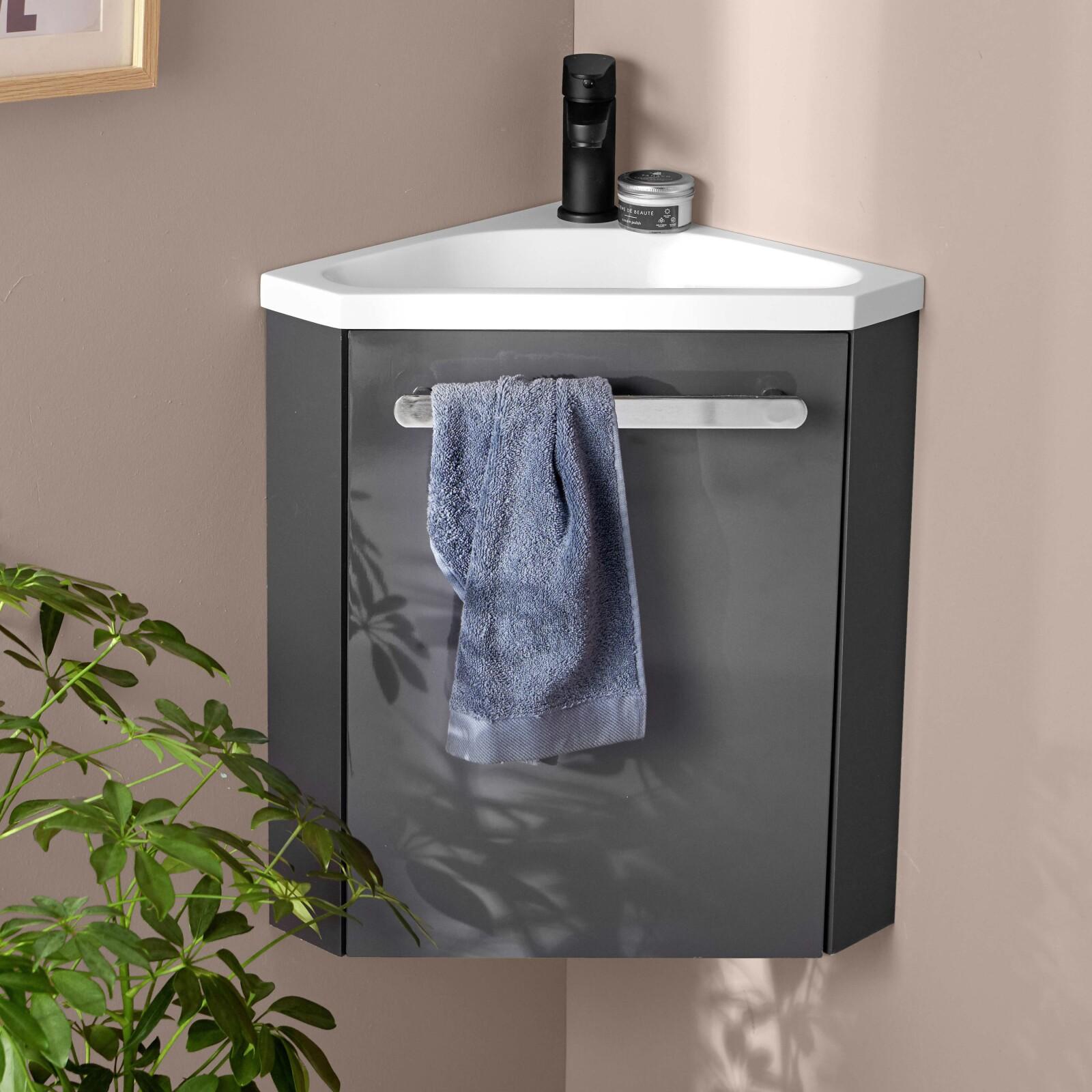 Ensemble lave-mains d'angle suspendu SKINO avec robinet noir | Leroy Merlin