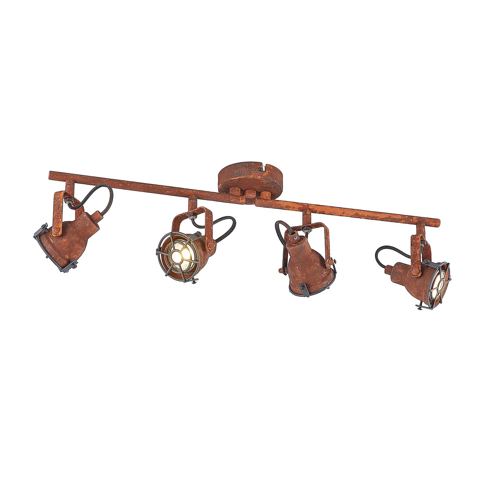Lindby downlight Scabra, 63 cm, marrón óxido, 4 luces, metal, foco ...