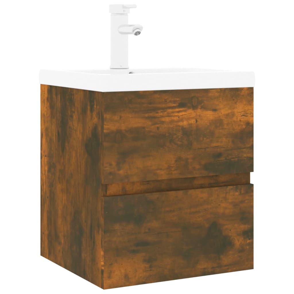 Meuble lavabo avec bassin intégré Chêne fumé Bois d'ingénierie | Leroy ...
