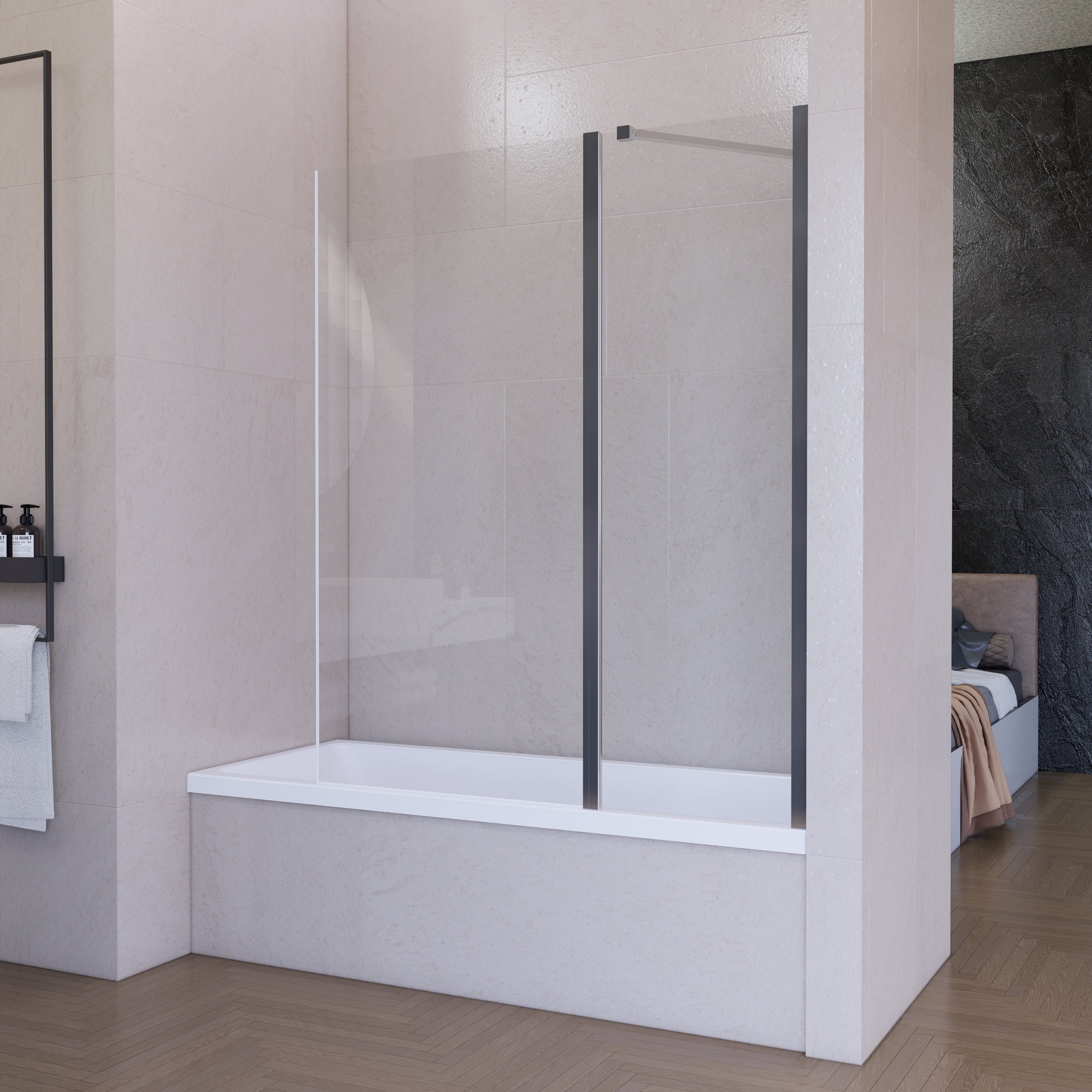 Paroi de baignoire fixe et rabattable 125 cm (largeur)x150 cm (hauteur ...