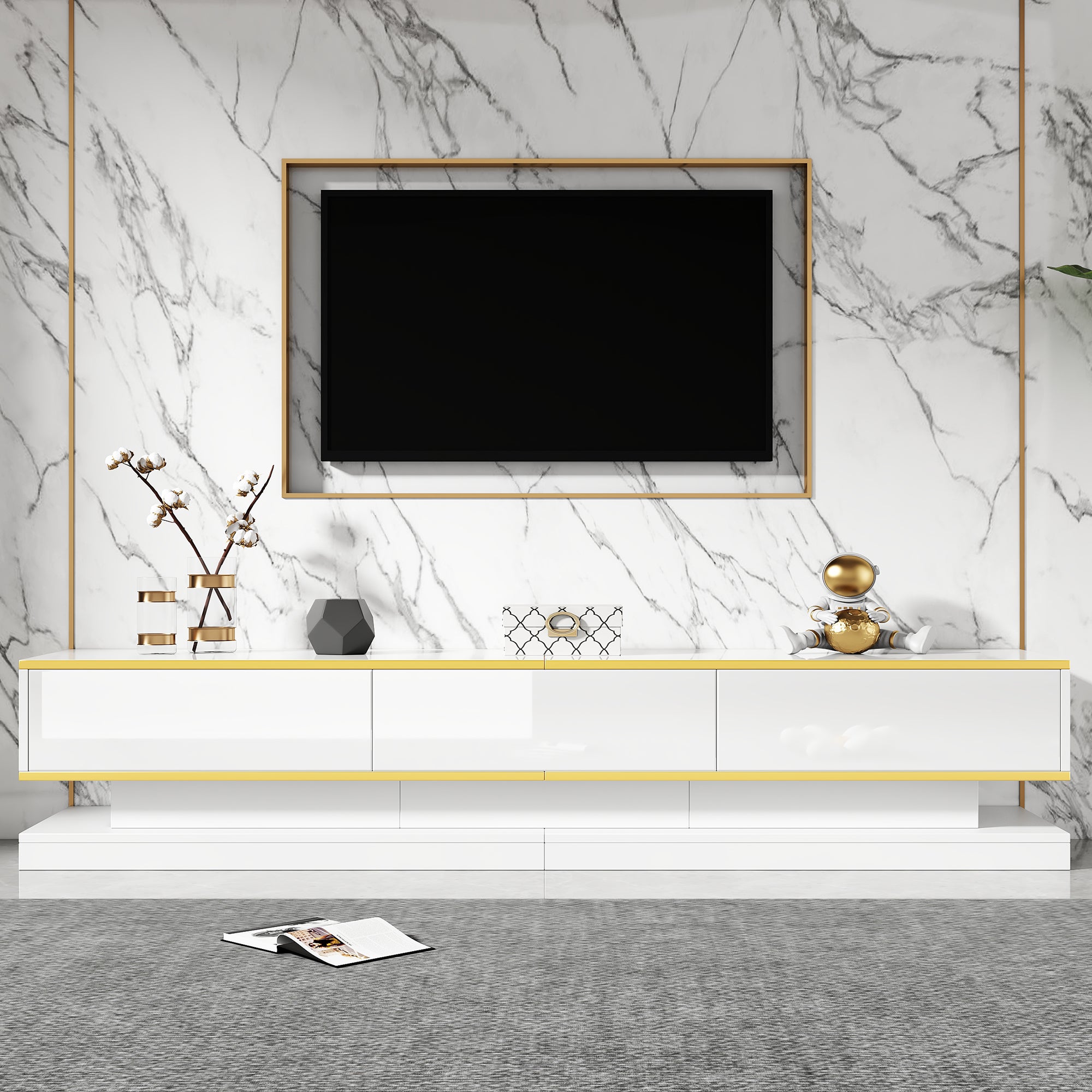 Mueble TV moderno 200 x 40 x 40 cm – Mueble TV lacado con 3 cajones ...