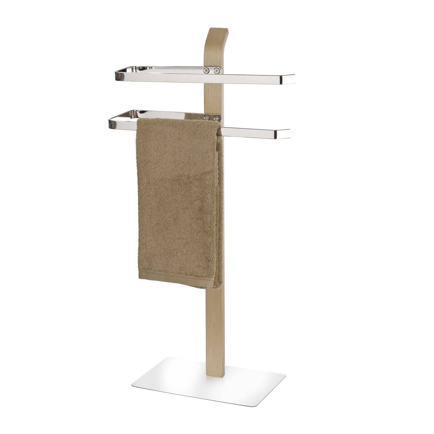 Porte-serviettes design inox et bois Samona - L. 40 x H. 79 cm - Gris ...