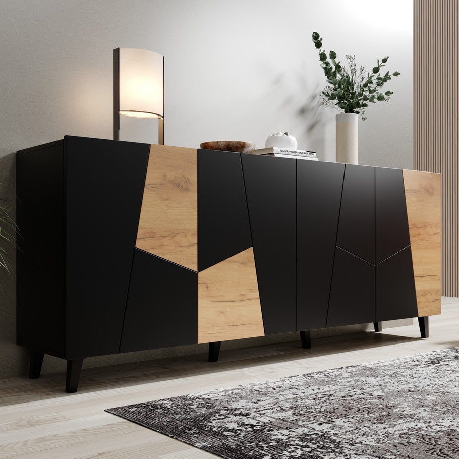 Buffet design noir mat et chêne 200 cm Fuji | Leroy Merlin