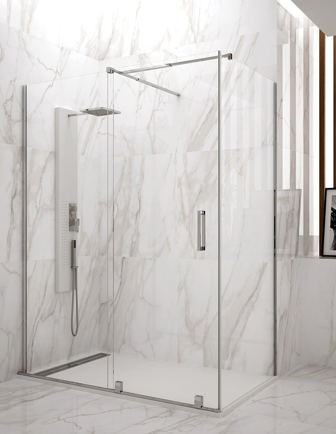 Cabine Paroi de douche angulaire ALLSTONE HIDRA 1+1 avec côté fixe ...