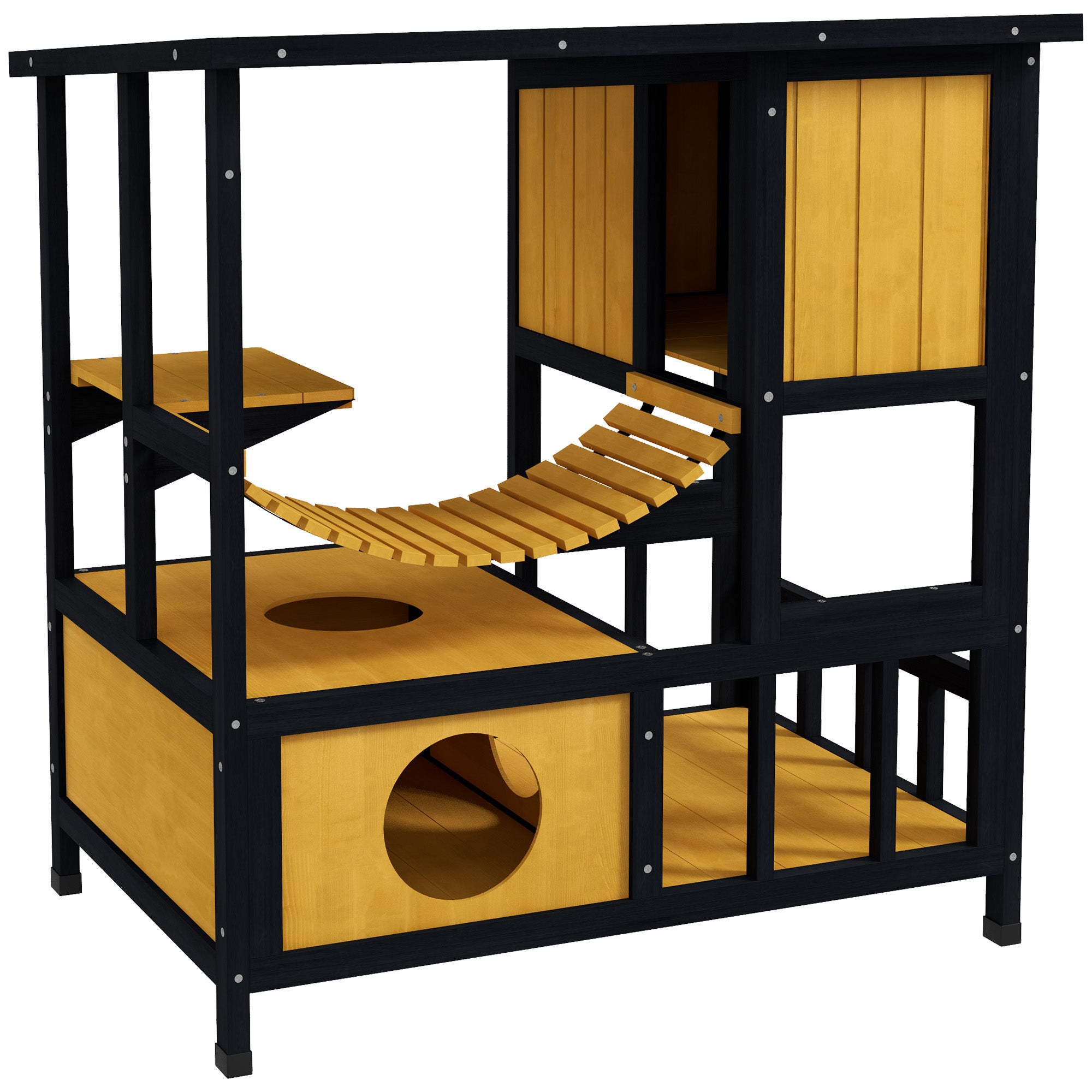 Niche pour chat bois avec balcon et pont suspendu jaune | Leroy Merlin