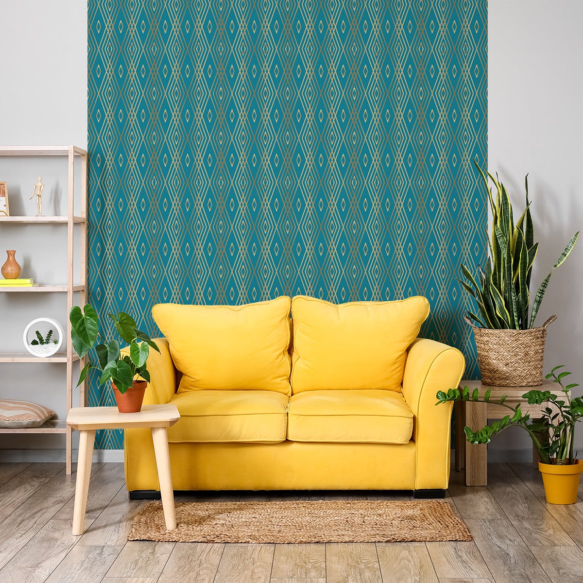 Papier peint intissé pré-encollé - SCANDINAVE BLEU CANARD LOSANGES - 1 ...