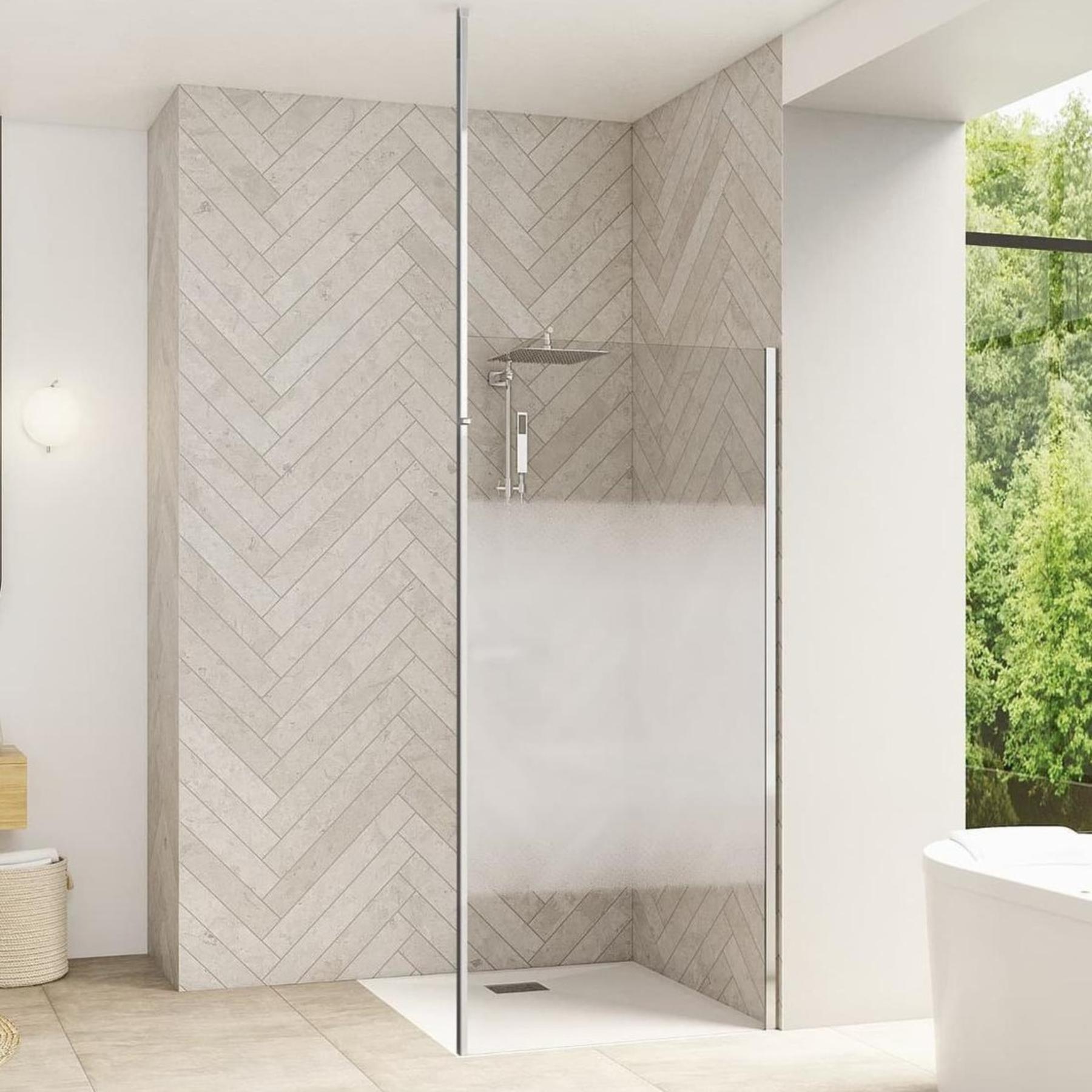 Pared de ducha fija SMART Diseño único L 1.40 m H 1.98m refuerzo cromo ...