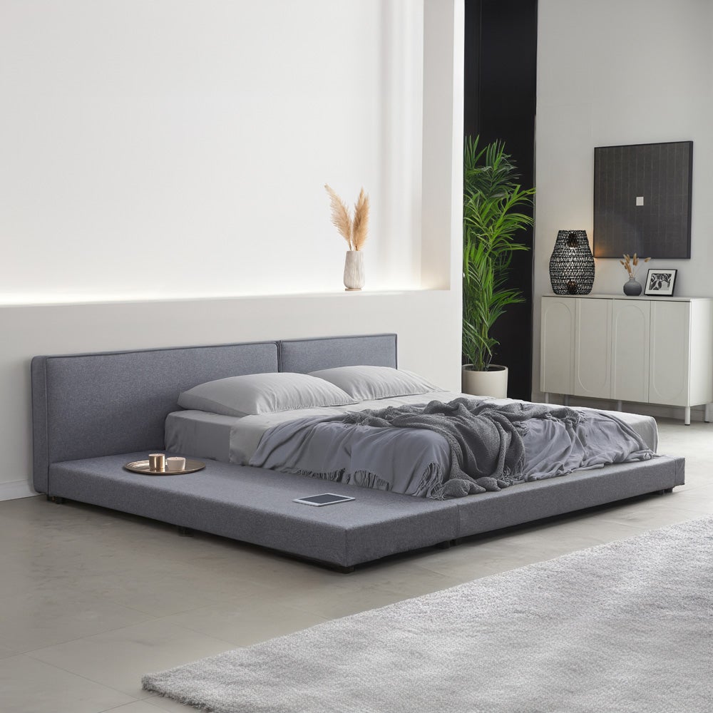 HOME DELUXE Lit avec rangement GALAXIS - Gris 140 x 200 cm - sommier à ...