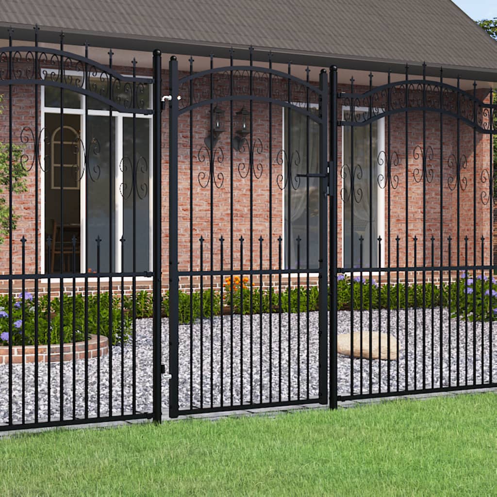 Maison Exclusive - Puerta de valla punta lanza acero recubierto negro ...