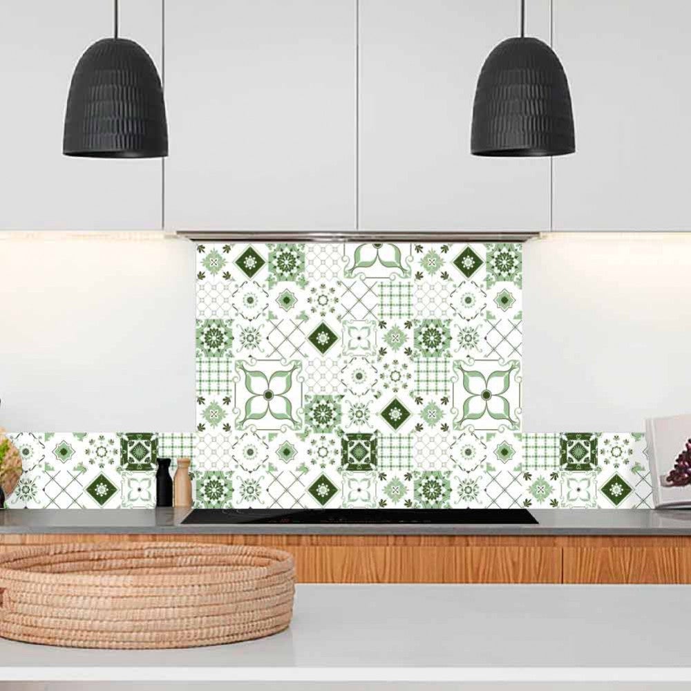 Crédence cuisine aluminium adhésivé IRENE - Effet Carreaux Ciment Vert ...