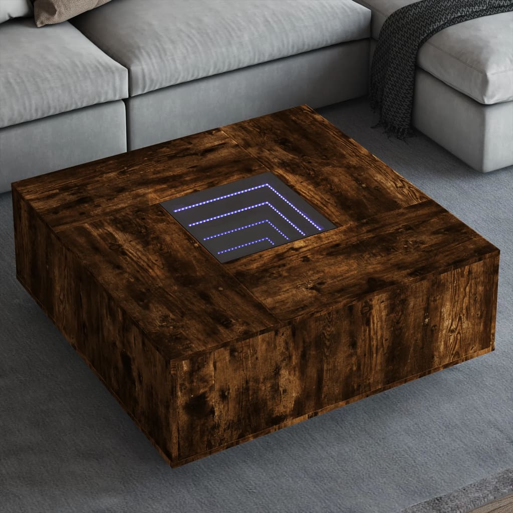 Table basse avec LED infini chêne fumé 100x100x40 cm | Leroy Merlin