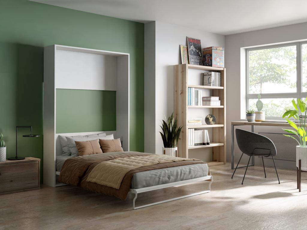 Lit escamotable 140 x 200 cm - Ouverture verticale manuelle - Blanc ...