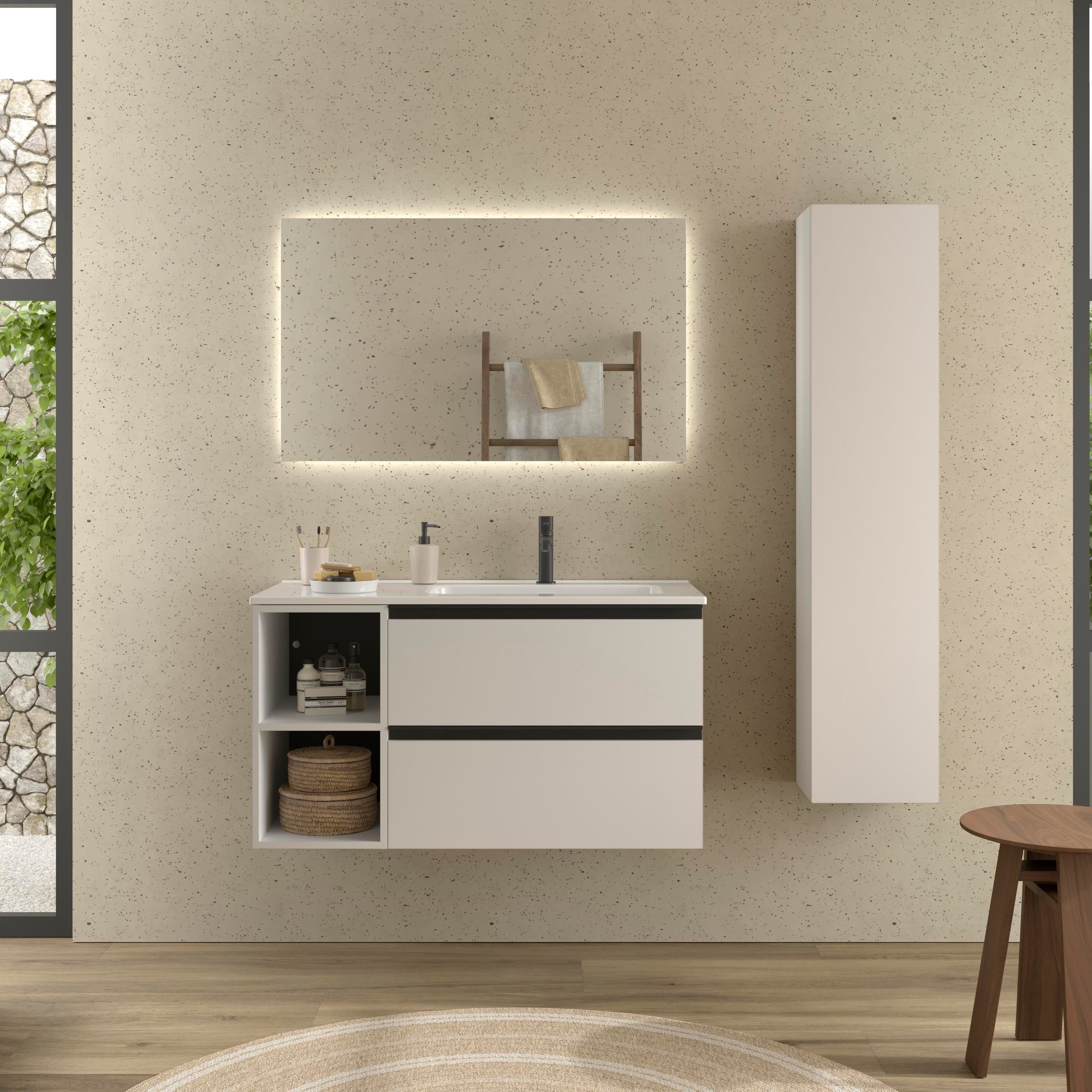 Mueble de Baño BEQUIA PLUS METAL 90cm Blanco Mate | Lavabo Porcelana ...