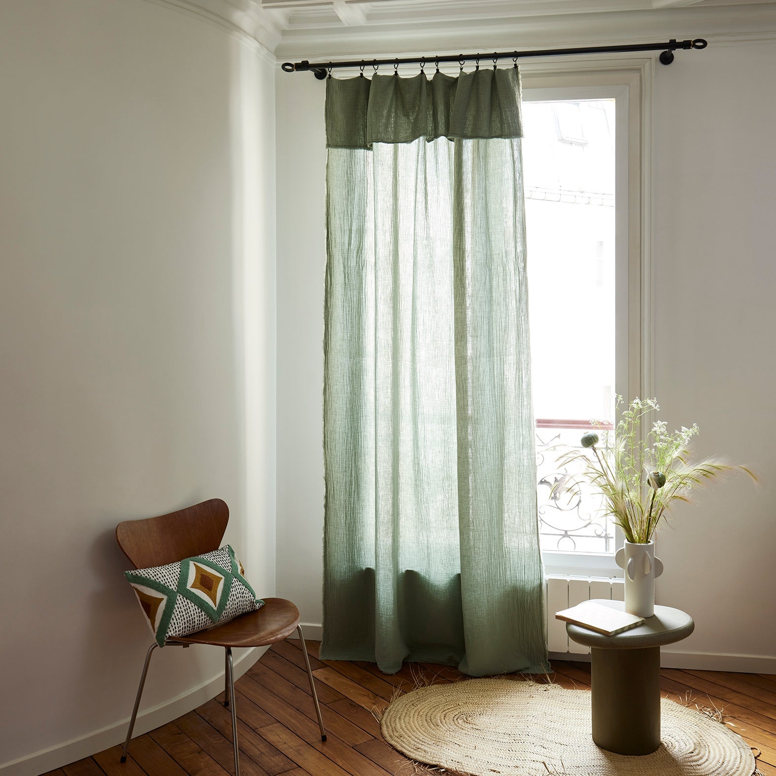 MADURA - Rideau Lou Tamisant en Gaze de coton unie et frangée Vert ...