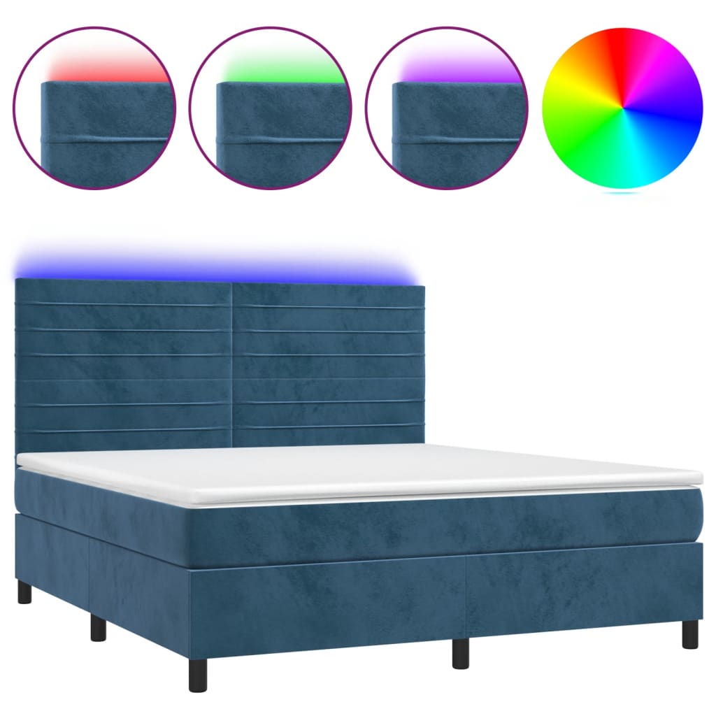 Lit boxspring avec matelas et LED velours bleu foncé 160x200 cm | Leroy ...